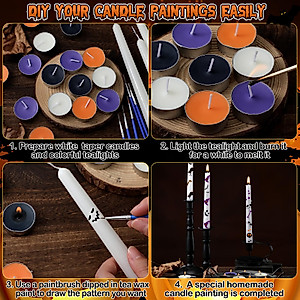 MTLEE 78 Pcs DIY Candle Painting Kit Include 12 White Taper Candles 60 Colored Tealight Candles 6 Paint Brushes for Candles Crafts Birthday Wedding Party Favors(Halloween Color)