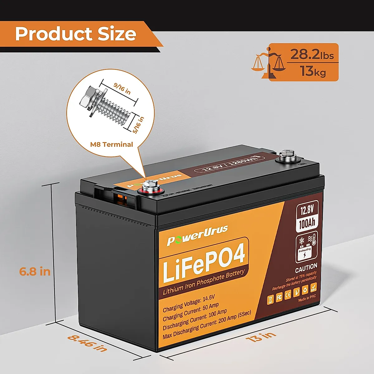 12V 100Ah Self-Heating LiFePO4 Lithium Battery with Smart APP, 4000+Cycle LiFePO4 Battery, Built-in 100A BMS, Wireless Real-Time Battery Monitor Function for RV, Marine, Off Grid Application