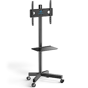 Mobile TV Cart with Wheels for 23 to 60 inch LCD LED 4K Flat Curved Screen TVs, Height Adjustable Shelf Trolley Floor Stand Holds up to 55lbs, Monitor Holder Tray Max VESA 400x400mm PSTVMC04W White