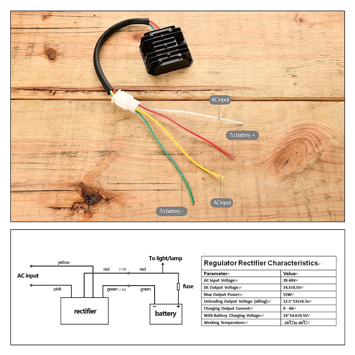 RUTU 4 Wire full wave Universal Voltage Regulator Rectifier Replacement - Boat Motor, Motorcycle, GY6 50 150cc Scooter, Moped, Go Kart, TAOTAO, ATV Rectifier- AC to DC Rectifier 12v Voltage Regulator