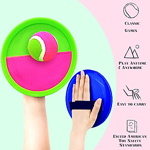 LoayBhok Toss and Catch Ball Set - Outdoor Games for Kids Beach Balls Toys Camping Game, Yard Games, Paddle Ball Outside Games for Family Kids Boys and Girls Gifts (6 Mitts & 3 Balls)