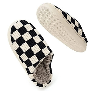 RaepperHan Checkered House Slippers for Women Men, Plaid Scuff Slides Women Cozy Memory Foam Slipper, Slip-on Shoes Indoor Outdoor with Non-slip