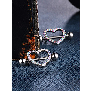 JOVITEC 2 Pairs Stainless Steel Nipple Ring CZ Barbell Rhinestone Nipple Studs for Nipple Tougue Body Piercing, 14 G (AB clolor)