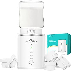 Easy@Home Portable Baby Warmer Bottle Milk: Warmer for Newborn Breastmilk and Formula with 6 Adapters 3 Minutes Fast Heating - Travel Bottle Warmer Fits in Any Storage Bag EMW001