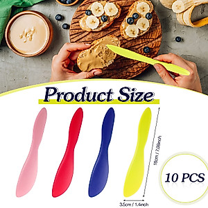 10 Pieces Plastic Butter Spreader Multi Purpose Butter Knife Spreader Versatile Butter Knife Frosting Knives for Soft Cheese Butter Cream Icing, 7 x 1.4 Inch (Red, Green, Blue, Pink)