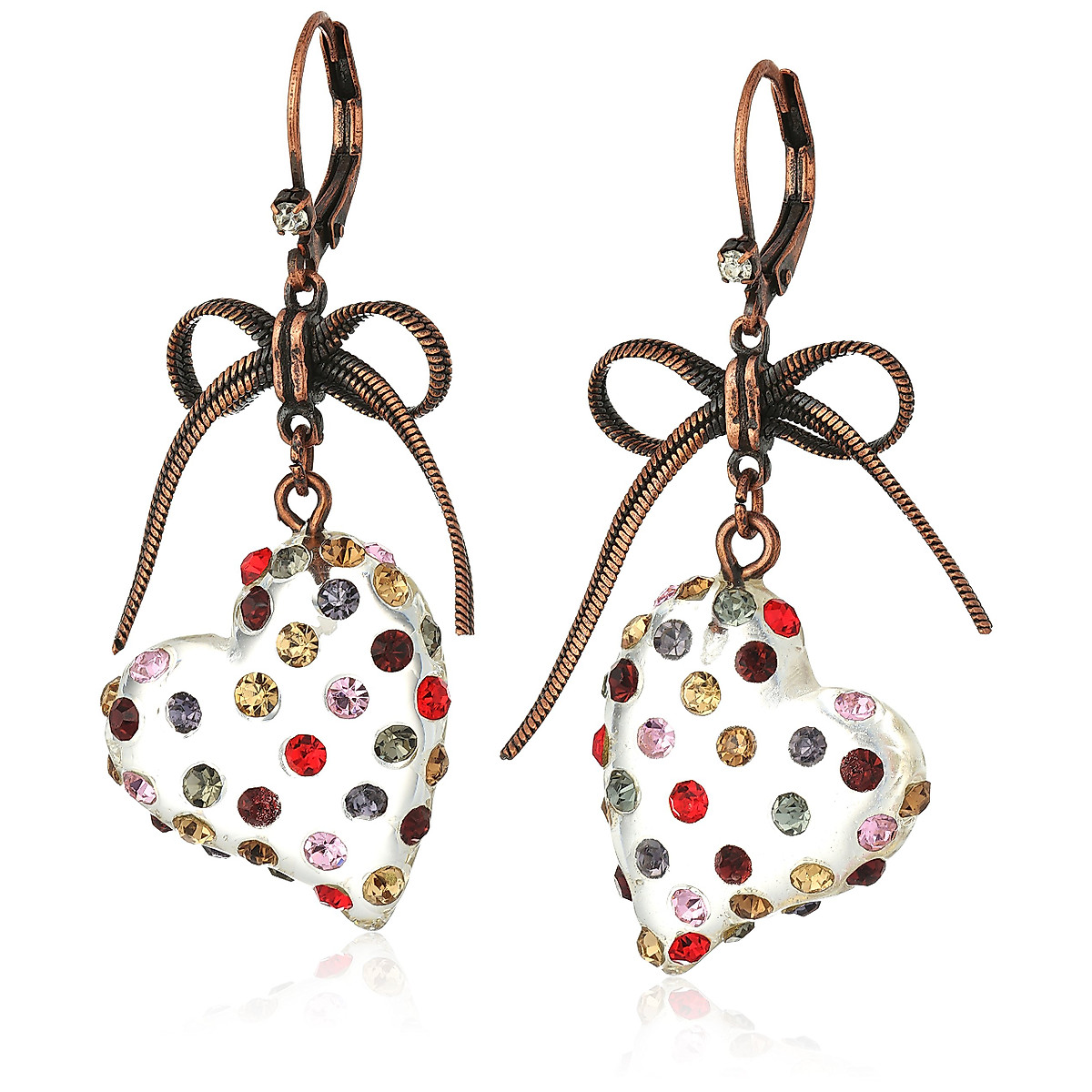 Betsey Johnson Stone Lucite Heart Drop Earrings