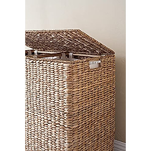 BirdRock Home Oversized Divided Hamper with Liners (Honey) - Made of Natural Woven Seagrass Fiber - Organize Laundry - Cut-Out Handles for Easy Transport - Includes 2 Liners