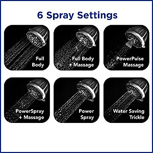 Waterpik XAS-619E PowerPulse Shower Head Brushed Nickel DIY Installation Features Powerful Therapeutic Strength Massage Setting, Easy Clean Anti-Clog Nozzles