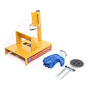 14 inches Yellow Lawn Mower Blade Sharpener, 30° Bevel Sharpening Anti-Corrosion Iron Material Lawn Mower Blade Sharpener Garden Blade Sharpener Lawnmower Grinder Holder Stand