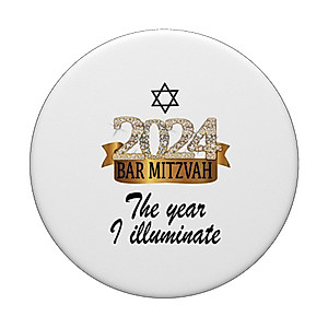 2024 Bar Mitzvah Quote Festive White Yellow Decor PopSockets Standard PopGrip
