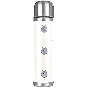 Stainless Steel Leather Vacuum Insulated Mug Strawberry Cat Thermos Water Bottle for Hot and Cold Drinks Kids Adults 16 Oz