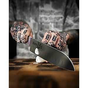 KUMA Santoku 7 Inch - Razor Sharp Kitchen Knife - Japanese Style Multipurpose Chef's Knife with Comfortable Handle & No-Fatigue Design - Cut Meat, Fish, Vegetables and More Like a Professional