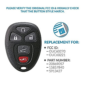 Keyless2Go Replacement for Keyless Entry Car Key Vehicles That Use 5 Button 15913415 OUC60270 OUC60221, Self-Programming - 2 Pack