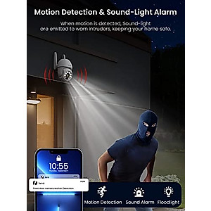 2K Security Camera, PTZ 355°View 3MP Security System 2.4GHZ WiFi Security Cameras Outdoor with Color Night Vision, Motion Detection and Alarm, IP66 Waterproof, 2-Way Talk, 24/7 SD Storage