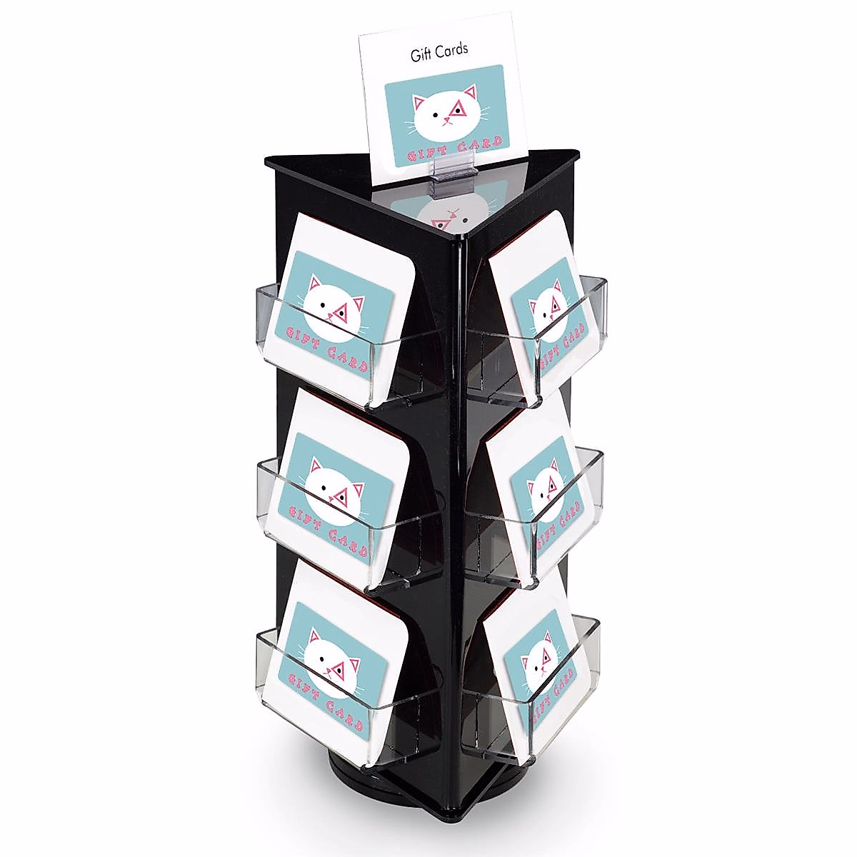 Displays2go Revolving Acrylic Gift Card Holder With 9 Pockets, Built-In Sign Holder, Tabletop, 9 x 12-1/2 x 9-Inch