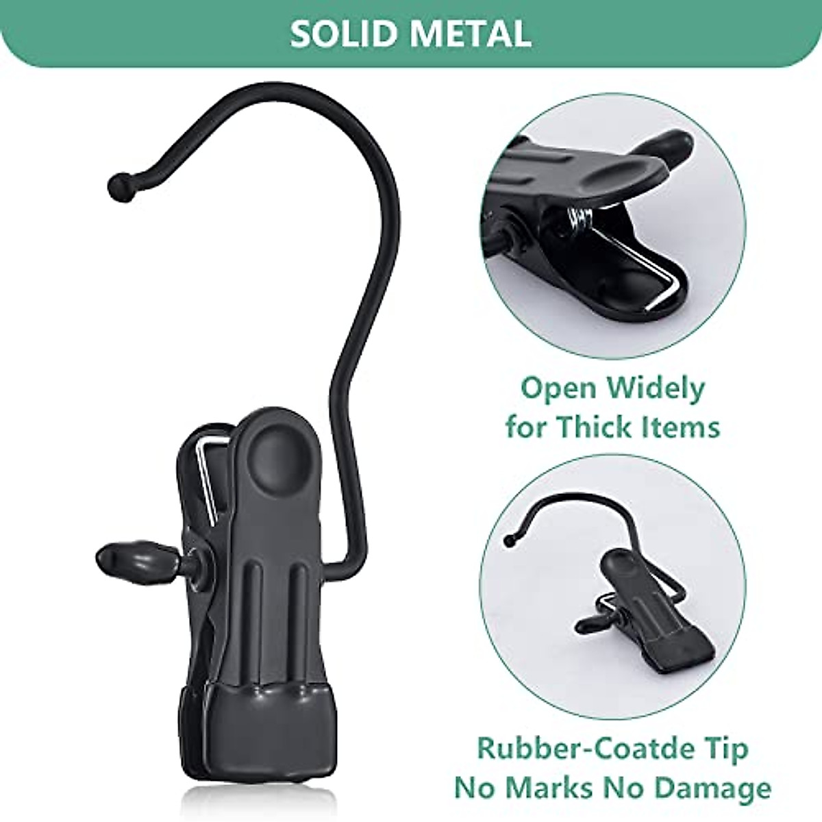 Boot Hangers, 10 Pack Hanging Clips for Closet, Heavy Duty Black Clothes Pins, Boot Towel Clips for Hanging, Boot Hook Organizer Laundry Clips, Boot Clips for Hanging, Hook Clips