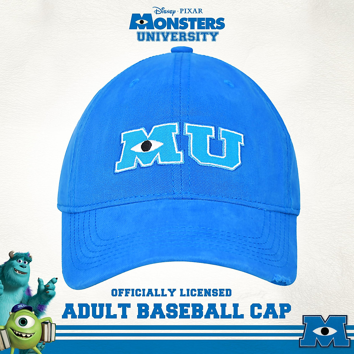 Disney Pixar Monsters Inc Monsters University Baseball Cap, Adjustable Dad Hat, Blue