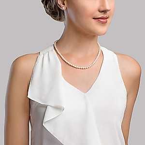 The Pearl Source 14K Gold 5.0-5.5mm Round Genuine White Japanese Akoya Saltwater Cultured Pearl Necklace in 20" Matinee Length for Women