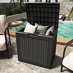 Greesum 32 Gallon Resin Deck Box Large Outdoor Storage for Patio Furniture, Garden Tools, Pool Supplies, Weatherproof and UV Resistant, Lockable, Black