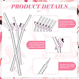 6 Pcs Flamingo Straws 7.9 Inch Bend Glass Straws with Design Flamingo Party Decorations Cute Reusable Straws Pink Flamingo Drinking Straws with 2pcs Cleaning Brush for Cocktail Juice Birthday Supply