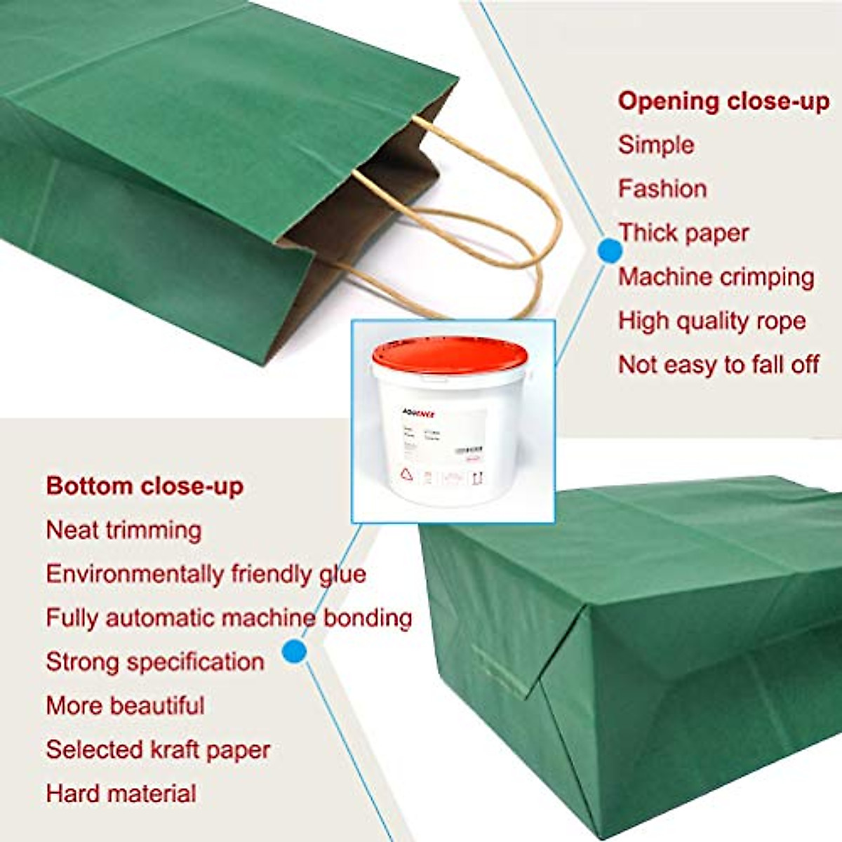AZOWA Gift Bags Small Kraft Paper Bags with Handles (4 x 2.4 x 6 in, Hunter Green Color, 50 Pcs)