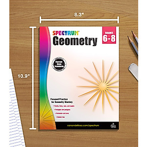 Spectrum Grades 6 - 8 Geometry Workbook, Ages 11 to 14, Geometry Math Workbook, Angles, Shapes, Coordinate Plane, Perimeter, Area, and Volume, Focus on Points, Lines, Rays, and Polygons - 128 Pages