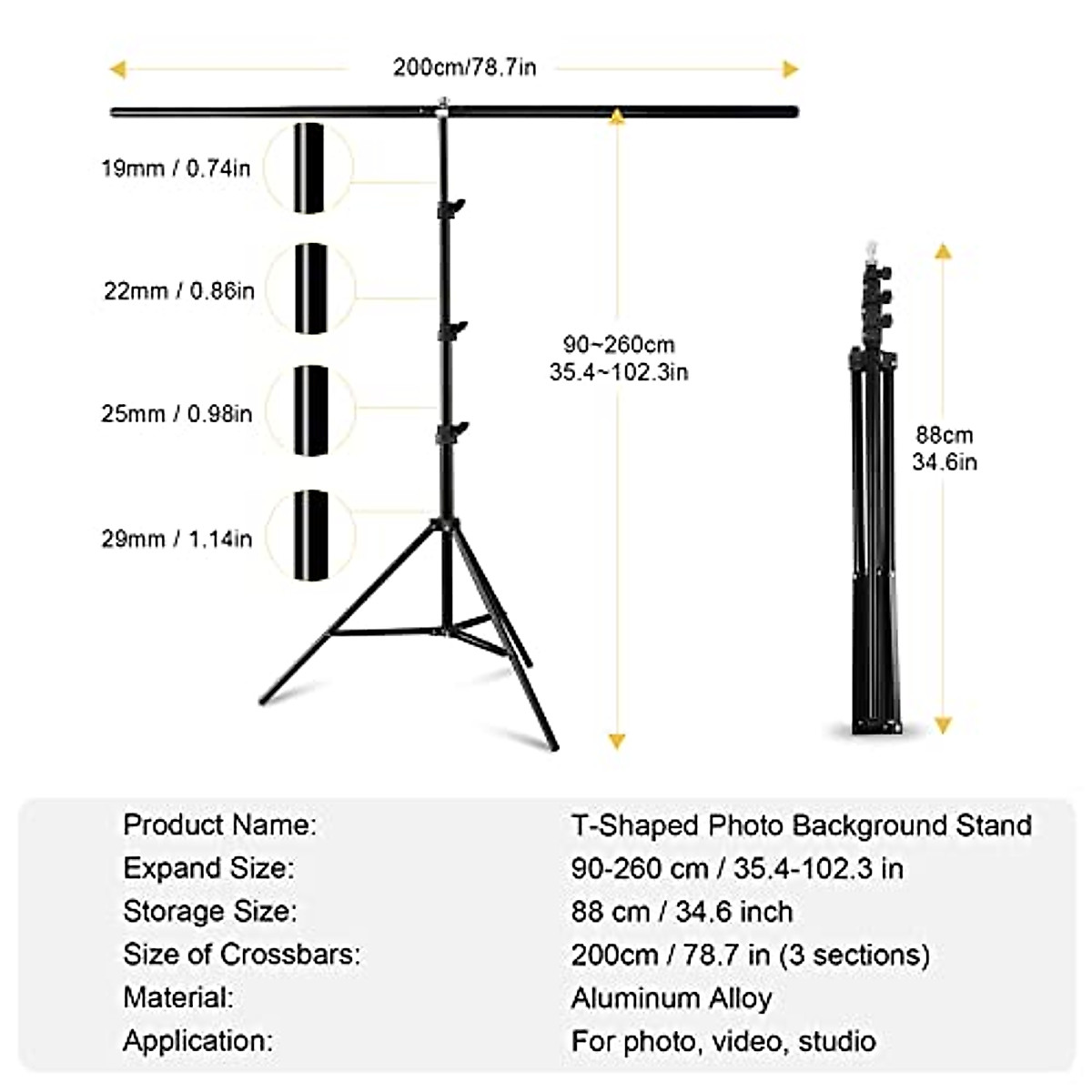 Meking T-Shape Photo Backdrop Stand, 8.56 x 6.56ft PVC Background Photography Support Stand System Kit with Carrying Bag & 4 Spring Clamps