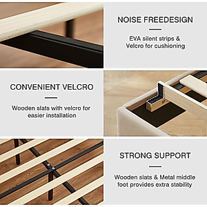 VECELO Upholstered Twin Bed Frame with Headboard Adjustable, Velvet Platform Bed with LED Lights, Charging Station, Mattress Foundation with Wooden Slats, Noise Free, No Box Spring Needed, Beige