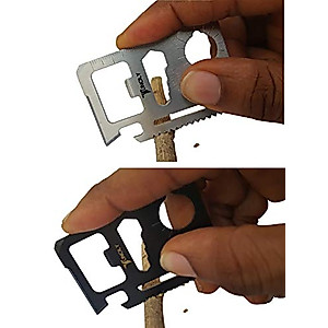 Survival Credit Card Multitool by Tuncily (2 Pack - Black & Silver) - 11 in 1 Wallet Multipurpose Tool, Bottle Opener, Everyday Utility Tactical Multi Tool, Christmas Gifts Stocking Stuffers for Men
