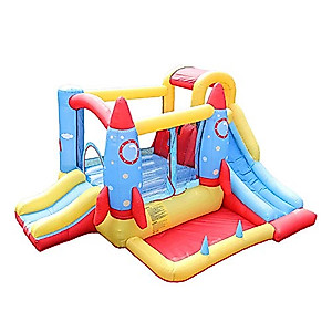 FBITE Rocket Inflatable Bounce Castle Jumper Bouncer House, Inflatable Ball Pool Slide Toss Game for Kids