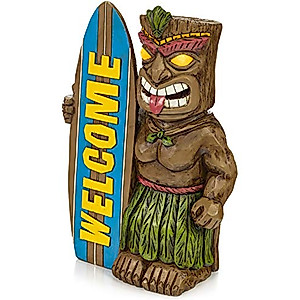 VP Home Tiki Welcome Surfboard & Party Time Solar Powered LED Outdoor Decor Garden Light