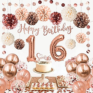 INFITE Sweet 16th Birthday Party Decorations Rose Gold Decor Party Supplies