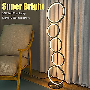 JIRTH LED Floor Lamp for Living Room 3 Brightness Levels Dimmable Touch Switch Modern Ring Tall Standing Lamp 42 Inches 36w Art Deco Floor Light for Bedroom Home Office Reading (Black)