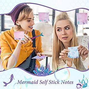 Ireer 48 Pcs Mermaid Pens and Mermaid Note Pads Set Mermaid Party Favors Mermaid School Supplies Cute Sticky Note Pads with Gel Ink Pen for Girls Birthday Gift Decorations School Classroom Awards