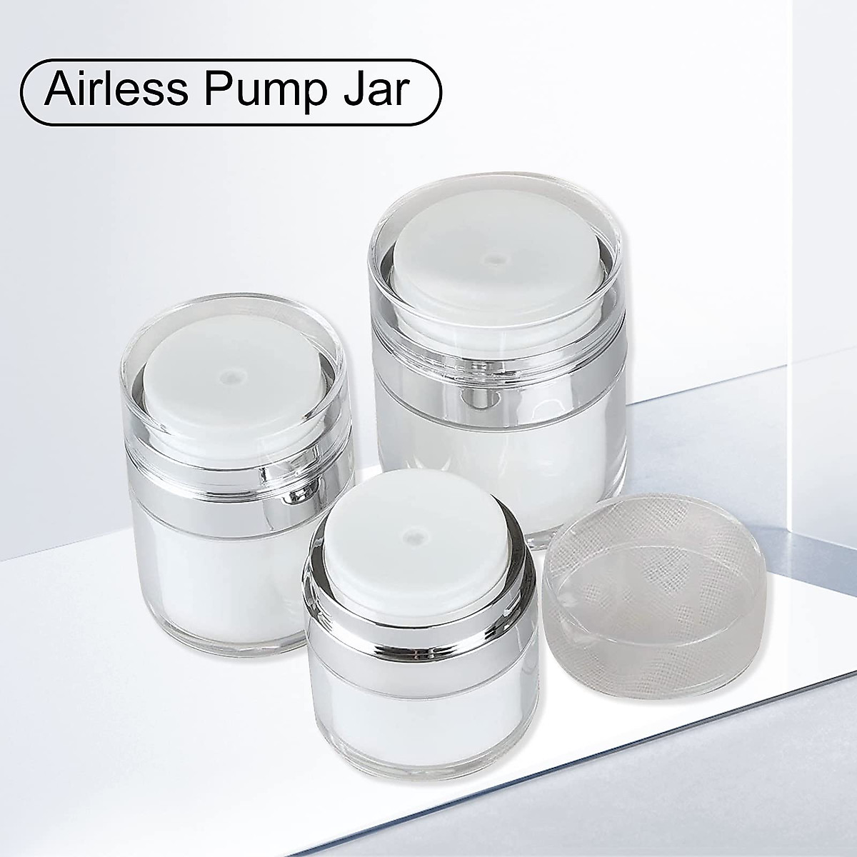 Airless Pump Jar, 5PCS Cream Jar Vacuum Bottle Refillable Travel Containers for Toiletries, Airless Pump Bottles for Lotions And Creams(1.7Oz/50ml)