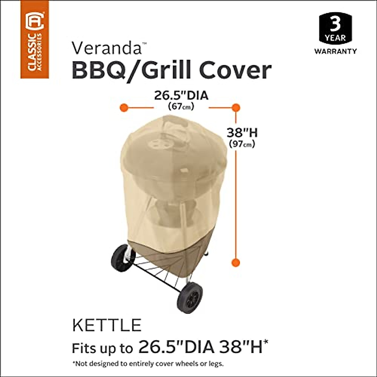 Classic Accessories Veranda Water-Resistant 26.5 Inch Kettle BBQ Grill Cover,Pebble