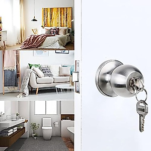 GSCZ Door Knob with Key for Bedroom Door Locks with Keys, Stainless Steel Doorknob with Lock and Key, Ball Door Handle with Key Doorknob with Lock and Key