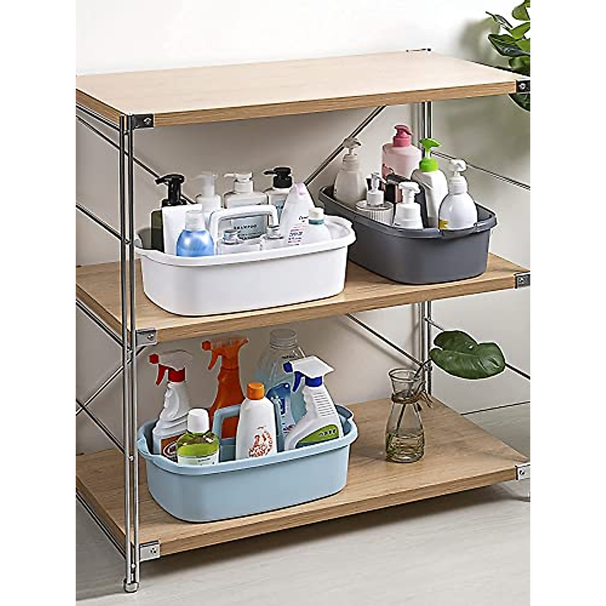 Andmey Cleaning Caddy Organizer Portable Shower Caddy Basket with Handle for Bathroom, Garden, kitchen, Cleaning Supplies, Gray