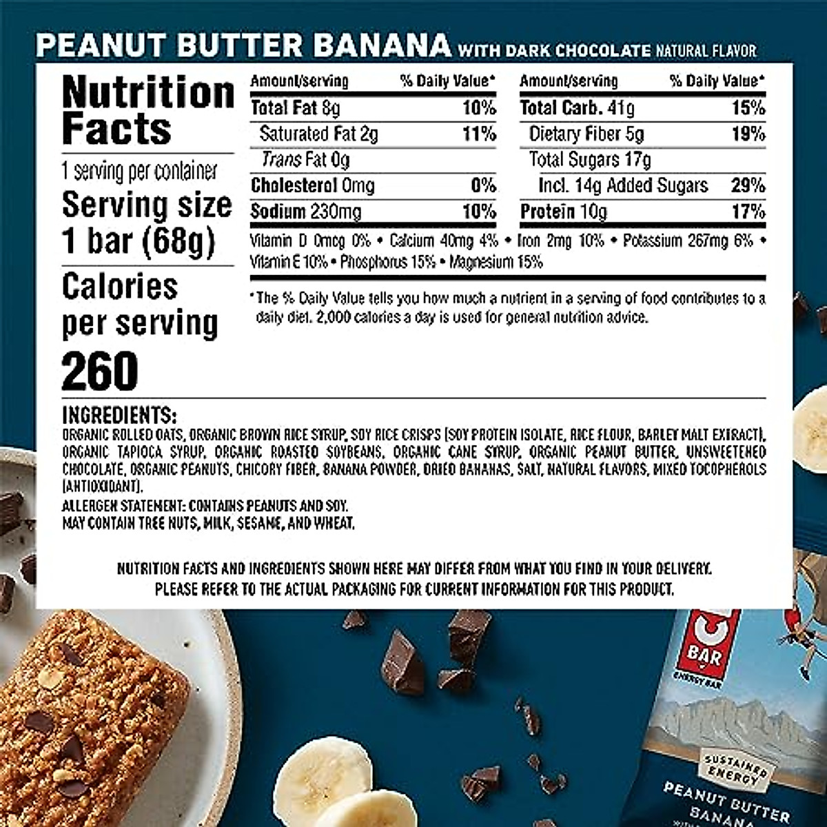 CLIF BAR - Peanut Butter Banana with Dark Chocolate Flavor - Made with Organic Oats - Non-GMO - Plant Based - Energy Bars - 2.4 oz. (12 Pack)