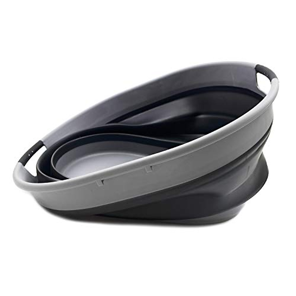 SAMMART 25L(6.6 Gallon) Collapsible Plastic Laundry Basket-Oval Tub/Basket-Foldable Storage Container-Portable Washing Tub-Space Saving Laundry Hamper, Water Capacity 20L(5.28 Gallon)(2, Grey/Black)