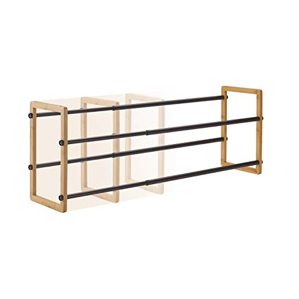 TRINITY BASICS 2-Tier Expandable Shoe Organizer with Bamboo Frame, Stackable Shoe Rack for Closet, Stores up to 16 Pairs of Shoes, Dark Bronze Finish, Expands from 24” to 44”, 2-Pack