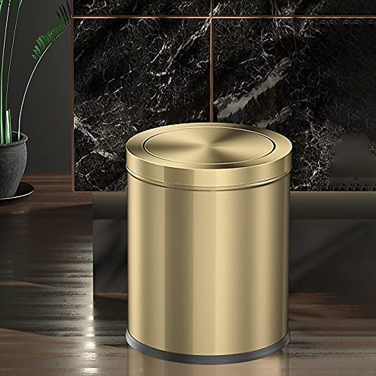Stainless Steel Trash can,Bathroom Garbage can with lid，Small Trash Can with Flipping Lid, 4gallon,Garbage cans for Kitchen，Living Room. Metallic Gold (Singer) (Gold)
