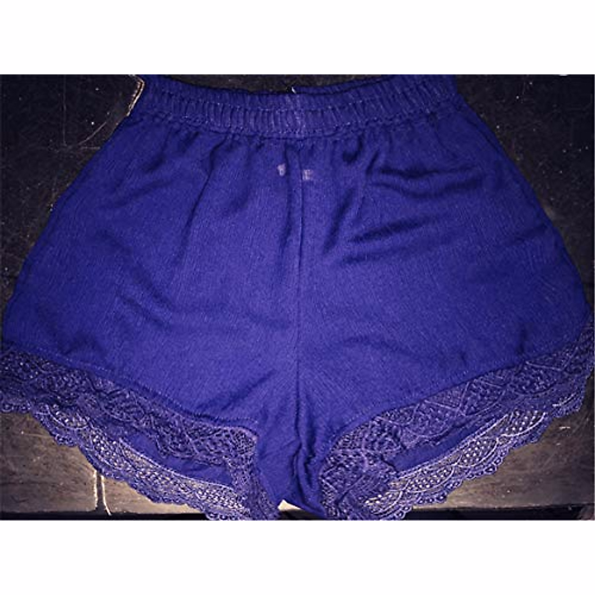 Andongnywell Shorts for Women Solid Ruffle Hem Drawstring Pajamas Mini Pants Solid Color Short Trousers (Blue 1,Medium)