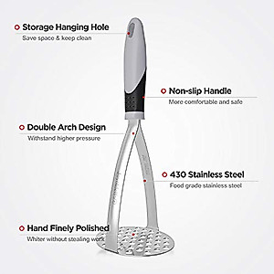 Joyoldelf Heavy Duty Potato Masher, Stainless Steel Integrated Masher Kitchen Tool & Food Masher/Potato Smasher with Non-slip Handle, Perfect for Bean, Vegetable, Fruits, Baby Food, Avocado, Meat