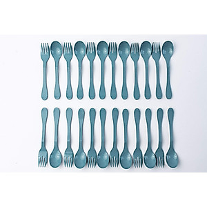 Knork Eco Plant Based 24 Pack Reusable Bamboo Flatware Set (BLUE)