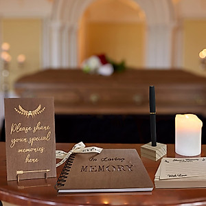 WONEVER Wooden Funeral Guest Book for Memorial Funeral Service - in Loving Memory Guest Sign Book Set - Celebration of Life Guestbook - Included Share a Memory Cards, Table Sign, Pen