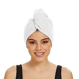 SimpleField Microfiber Hair Towel Wrap for Women - White - 350 gsm - Absorbent & Gentle Quick Drying - Reduce Frizz and Hair Damage