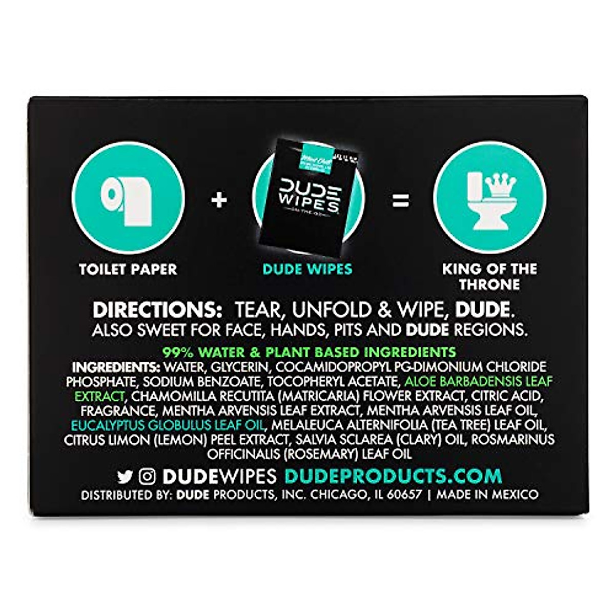 DUDE Wipes On-The-Go Flushable Wet Wipes - 1 Pack, 30 Wipes - Mint Chill Extra-Large Individually Wrapped Wipes with Eucalyptus & Tea Tree Oil - Septic and Sewer Safe