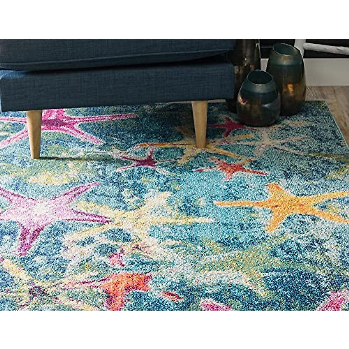 Unique Loom Positano Collection Coastal Modern Bright Colors Starfish Navy Blue Area Rug (8' x 10')