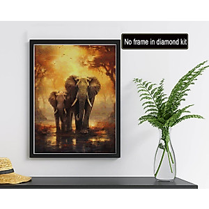 Reofrey DIY Diamond Art Painting Kits for Adults Elephant, Diamond Art Animal Full Drill Round Rhinestone Diamond Art Painting Accessories, Cross Stitch Embroidery for Crafts (30x40 cm/ 12x16 inch)